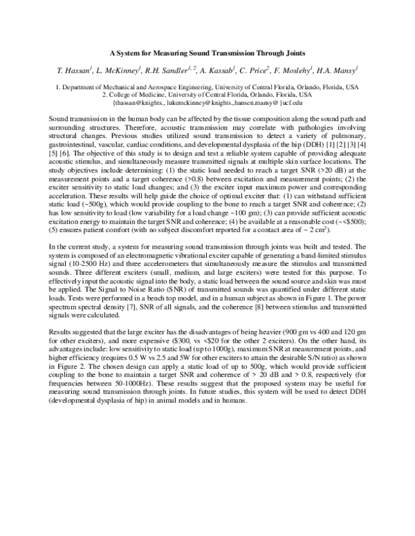 (PDF) A System for Measuring Sound Transmission Through Joints