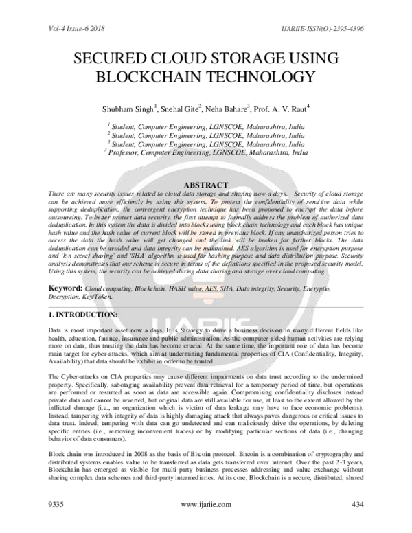 (PDF) Secured Cloud Storage using Blockchain Technology