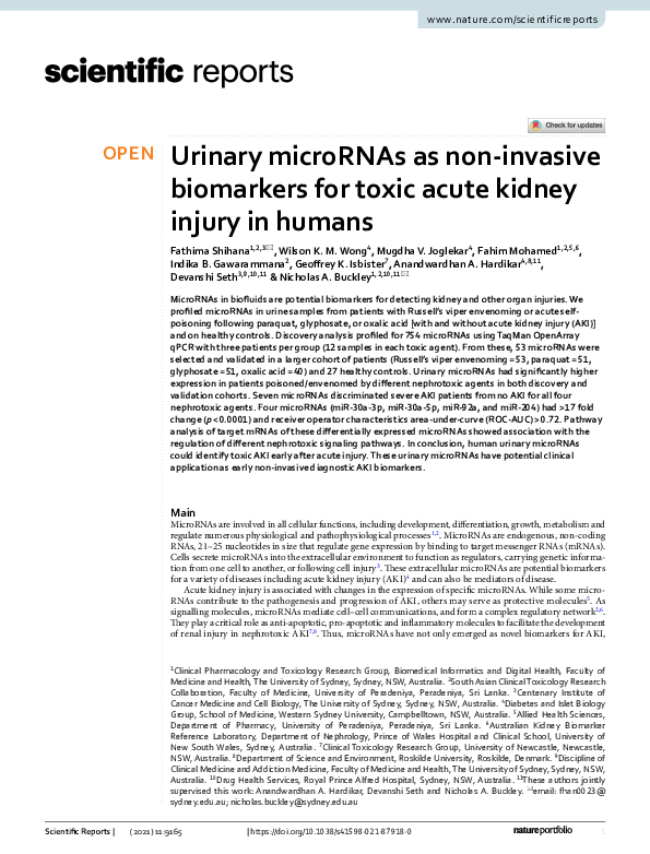 (PDF) Urinary microRNAs as non-invasive biomarkers for toxic acute ...