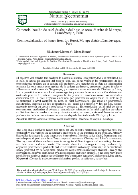 (PDF) Comercialización de miel de abeja del bosque seco, distrito de ...