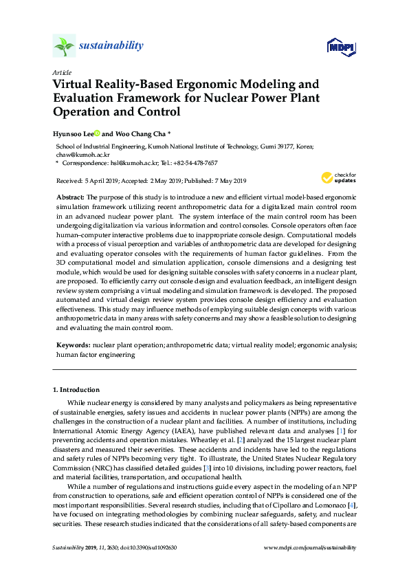 (PDF) Virtual Reality-Based Ergonomic Modeling and Evaluation Framework for Nuclear Power Plant ...