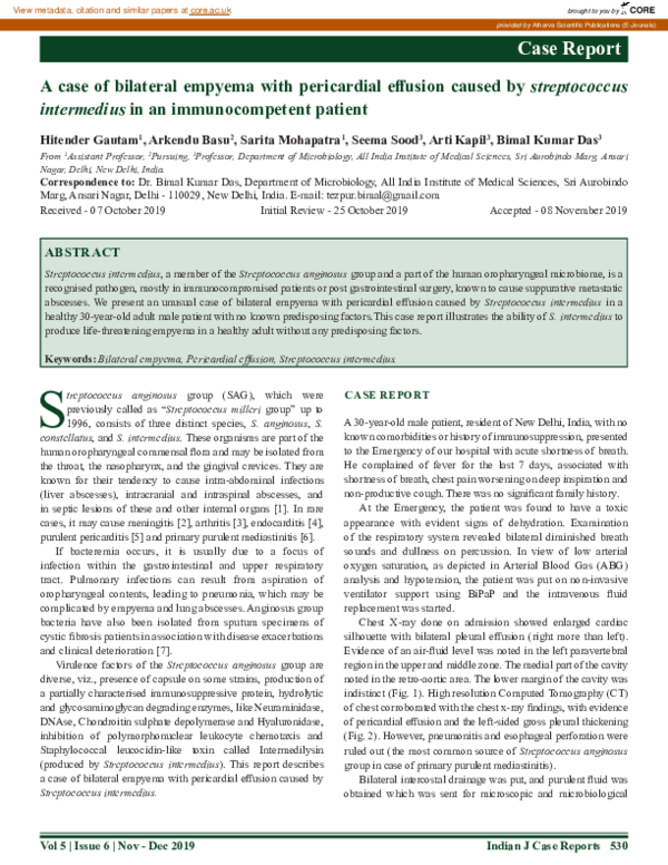 (PDF) A Case of Bilateral Empyema with Pericardial Effusion Caused by Streptococcus Intermedius ...