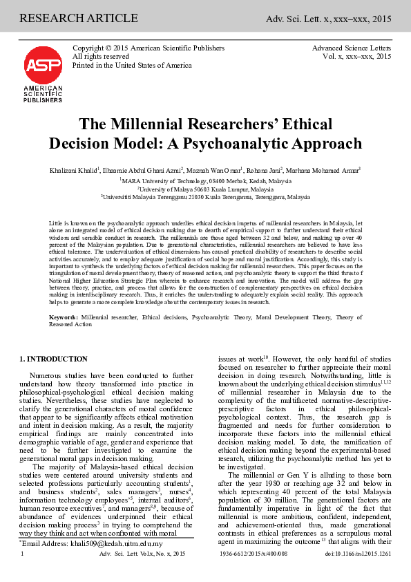 (PDF) The Millennial Researchers’ Ethical Decision Model: A ...
