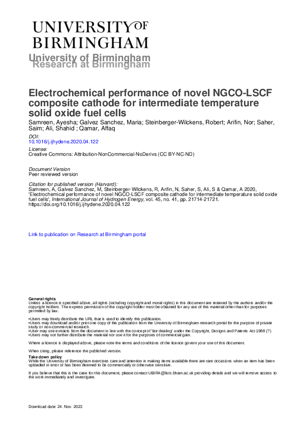 (PDF) Electrochemical performance of novel NGCO-LSCF composite cathode ...
