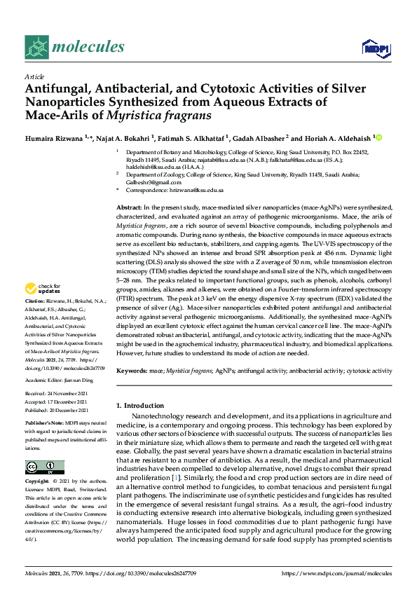 (PDF) Antifungal, Antibacterial, and Cytotoxic Activities of Silver Nanoparticles Synthesized ...