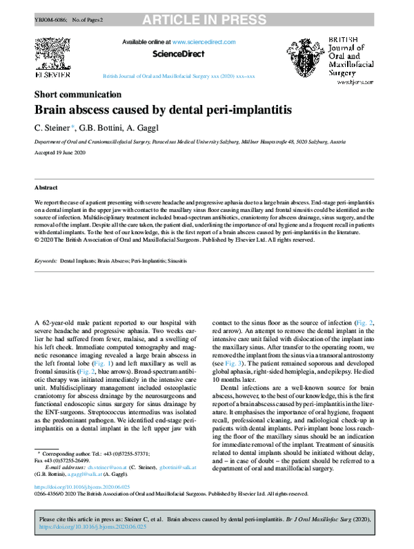 (PDF) Brain abscess caused by dental peri-implantitis