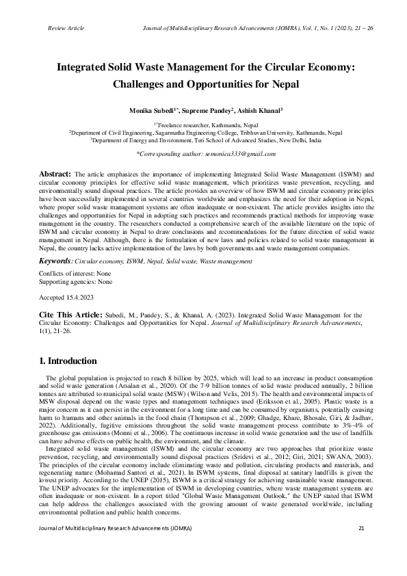 (PDF) Integrated Solid Waste Management for the Circular Economy: Challenges and Opportunities ...