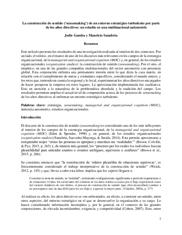 (PDF) La construcción de sentido (‘sensemaking’) de un entorno estratégico turbulento por parte ...