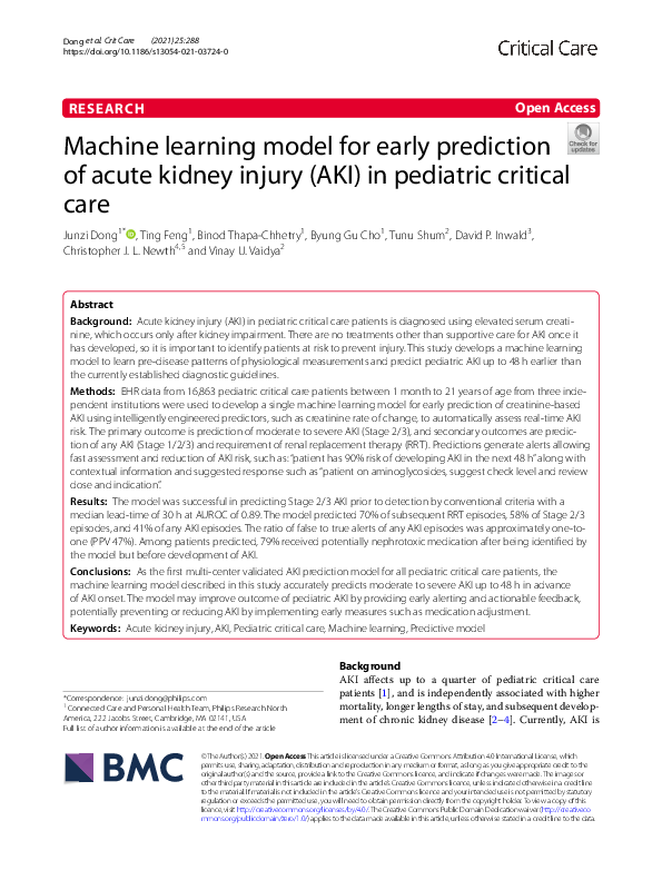 (PDF) Machine learning model for early prediction of acute kidney ...