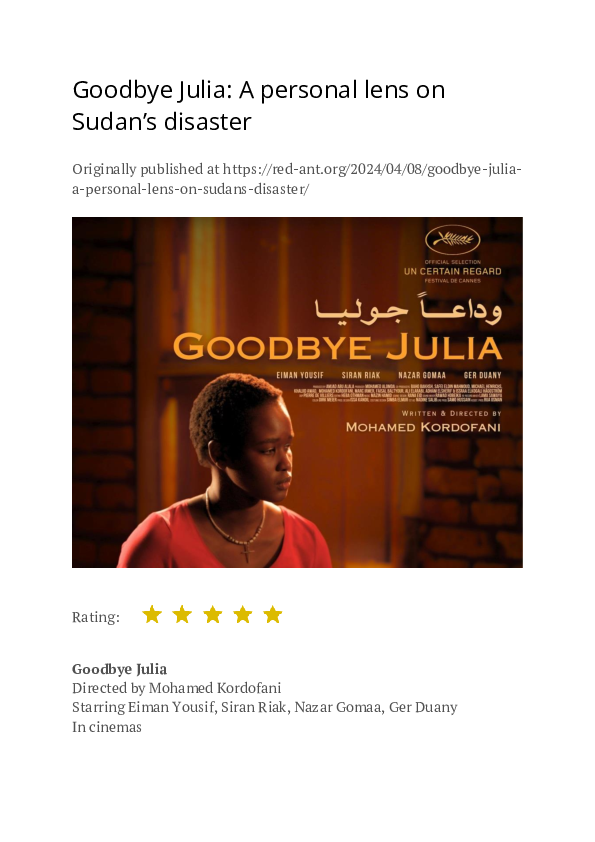 (PDF) Goodbye Julia: A personal lens on Sudan's disaster