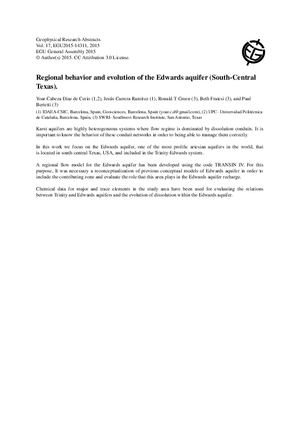 (PDF) Regional behavior and evolution of the Edwards aquifer (South ...