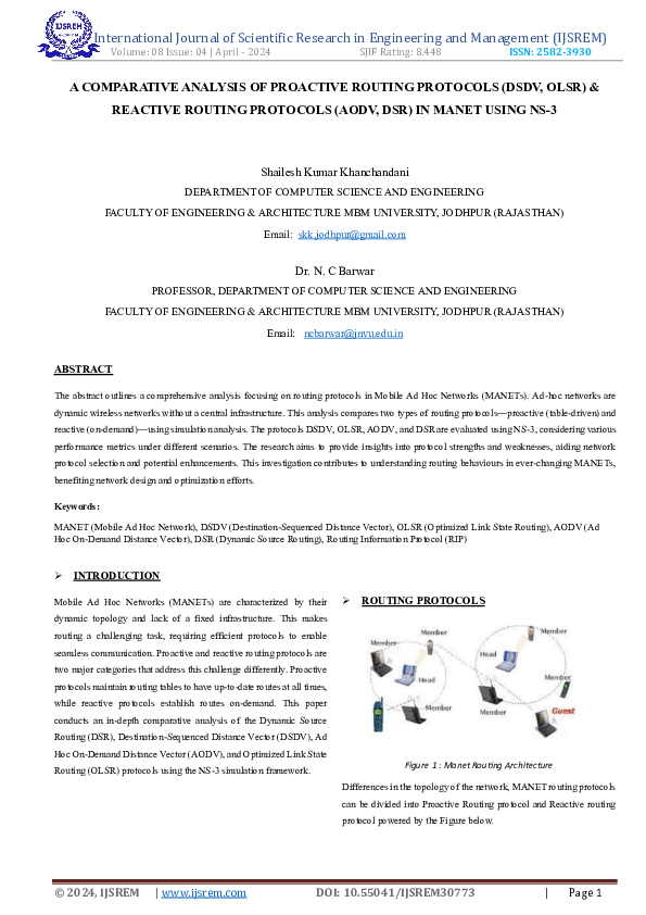 (PDF) A COMPARATIVE ANALYSIS OF PROACTIVE ROUTING PROTOCOLS (DSDV, OLSR) & REACTIVE ROUTING ...