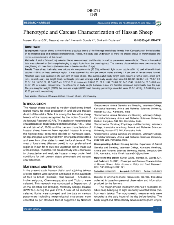 (PDF) Phenotypic and Carcass Characterization of Hassan Sheep