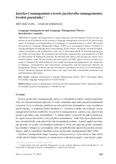 (PDF) Jazykový management a teorie jazykového managementu: úvodní poznámky
