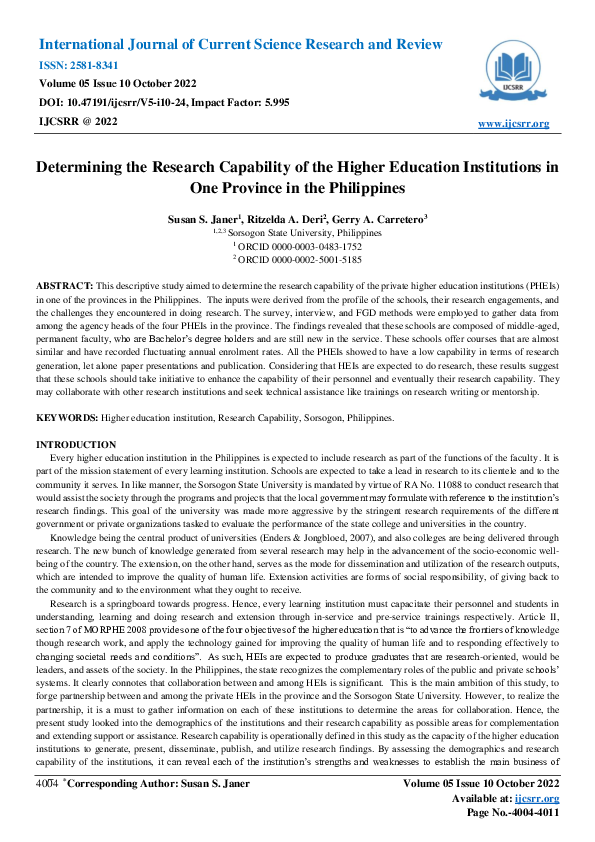 (PDF) Determining the Research Capability of the Higher Education ...