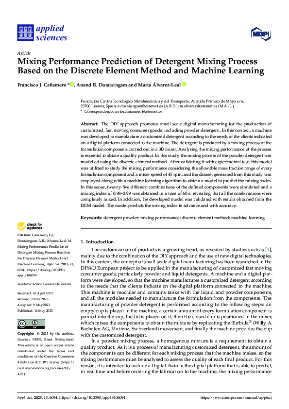 (PDF) Mixing Performance Prediction of Detergent Mixing Process Based ...