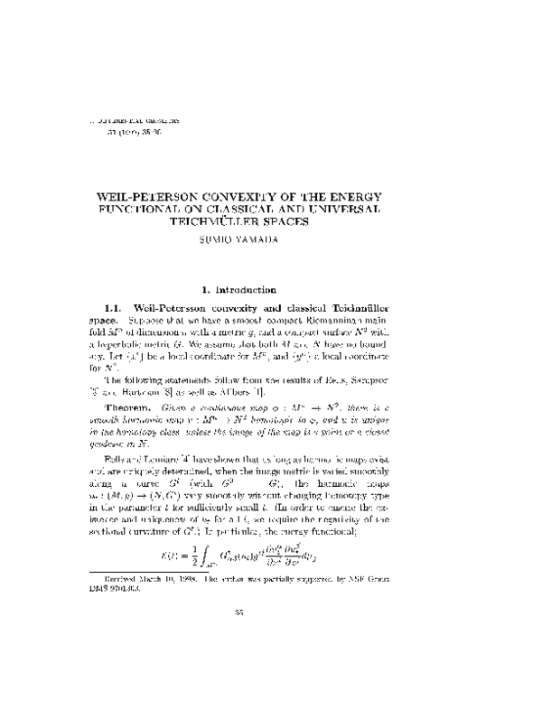 (PDF) Weil-Peterson [Petersson] convexity of the energy functional on classical and universal ...