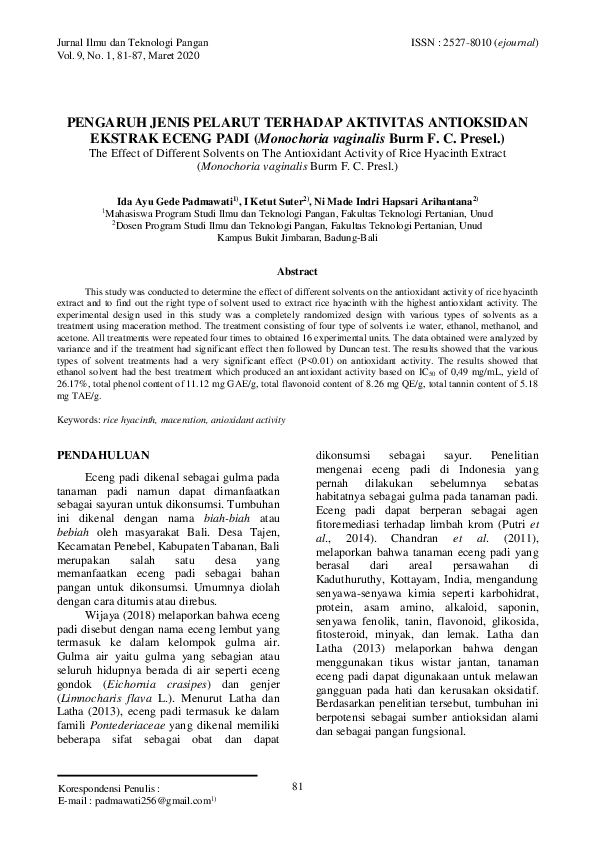 (PDF) PENGARUH JENIS PELARUT TERHADAP AKTIVITAS ANTIOKSIDAN EKSTRAK ...