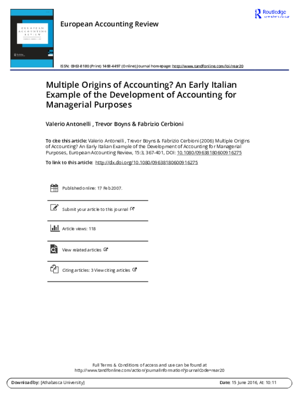 (PDF) Multiple Origins of Accounting? An Early Italian Example of the ...