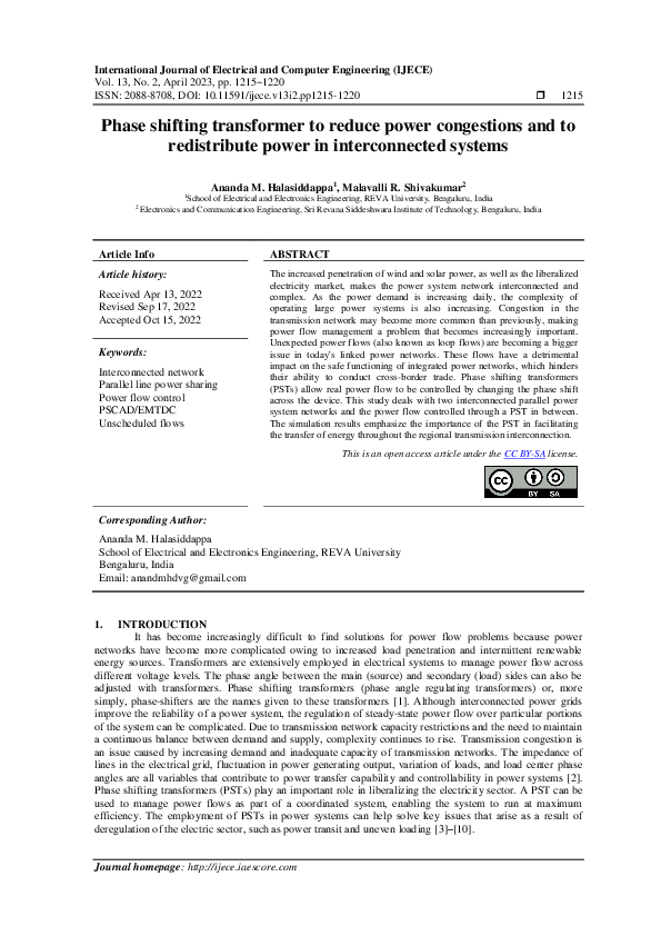 (PDF) Phase shifting transformer to reduce power congestions and to redistribute power in ...