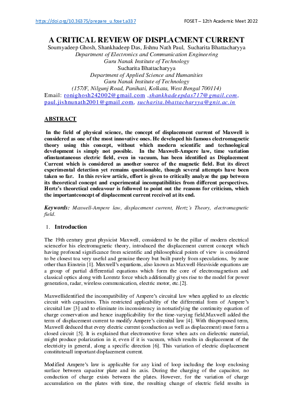 (PDF) A Critical Review of Displacment Current
