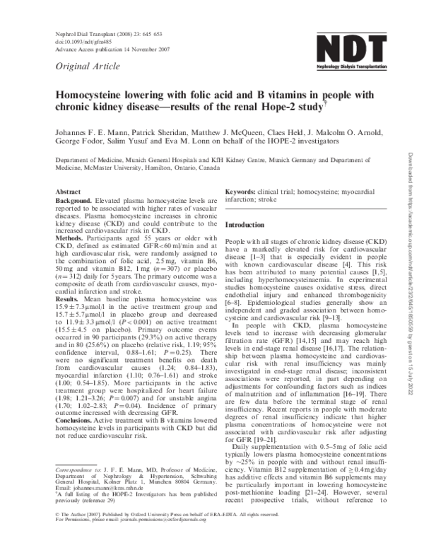 (PDF) Homocysteine lowering with folic acid and B vitamins in vascular ...