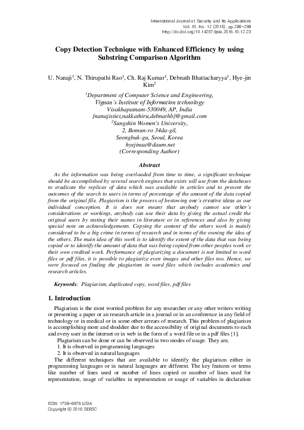 (PDF) Copy Detection Technique with Enhanced Efficiency by using Substring Comparison Algorithm ...