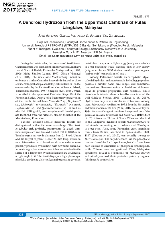(PDF) Abstract: A Dendroid Hydrozoan from the Uppermost Cambrian of ...
