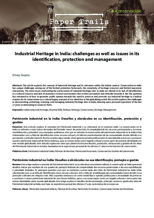 (PDF) Industrial Heritage in India: challenges as well as issues in its ...