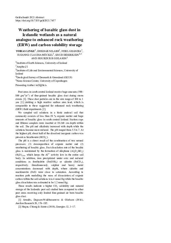 (PDF) Weathering of basaltic glass dust in Icelandic wetlands as a ...