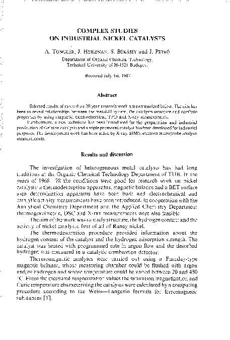 (PDF) Complex Studies on Industrial Nickel Catalysts