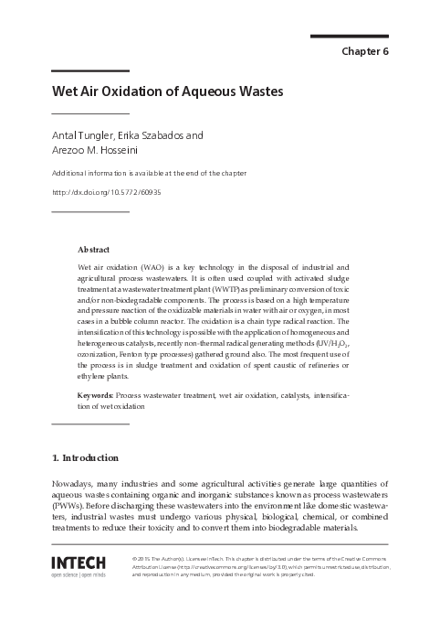 (PDF) Wet Air Oxidation of Aqueous Wastes