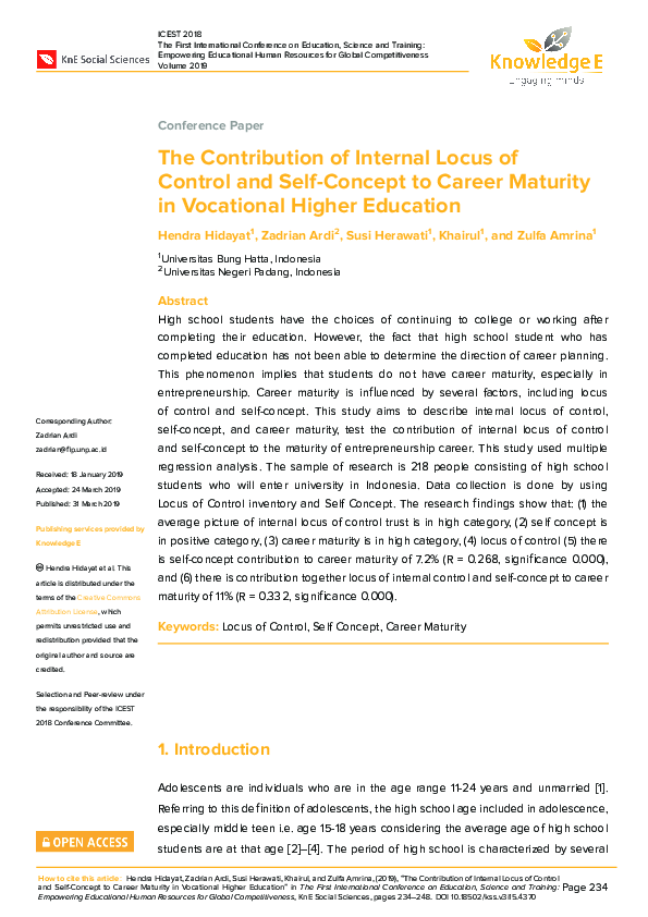 (PDF) The Contribution of Internal Locus of Control and Self-Concept to ...