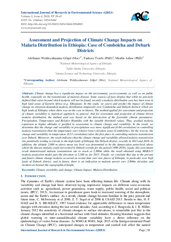 (PDF) Assessment and Projection of Climate Change Impacts on Malaria ...