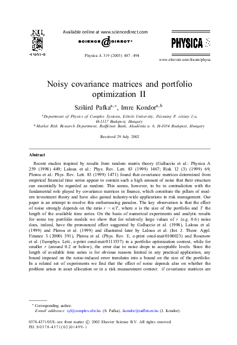 Noisy Covariance Matrices and Portfolio Optimization II