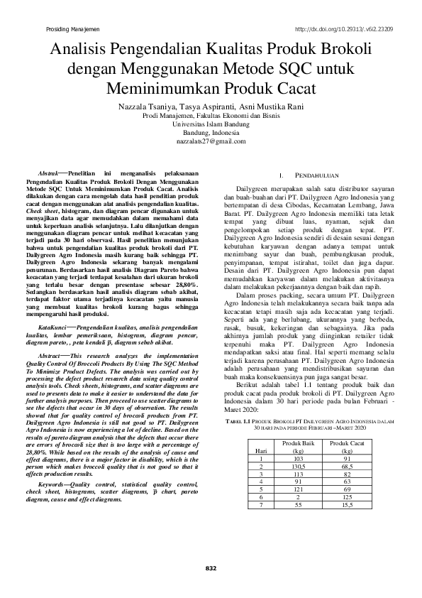 (PDF) Analisis Pengendalian Kualitas Produk Brokoli dengan Menggunakan ...