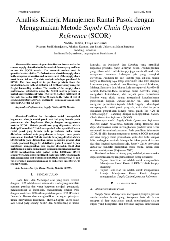 (PDF) Analisis Kinerja Manajemen Rantai Pasok dengan Menggunakan Metode Supply Chain Operation ...