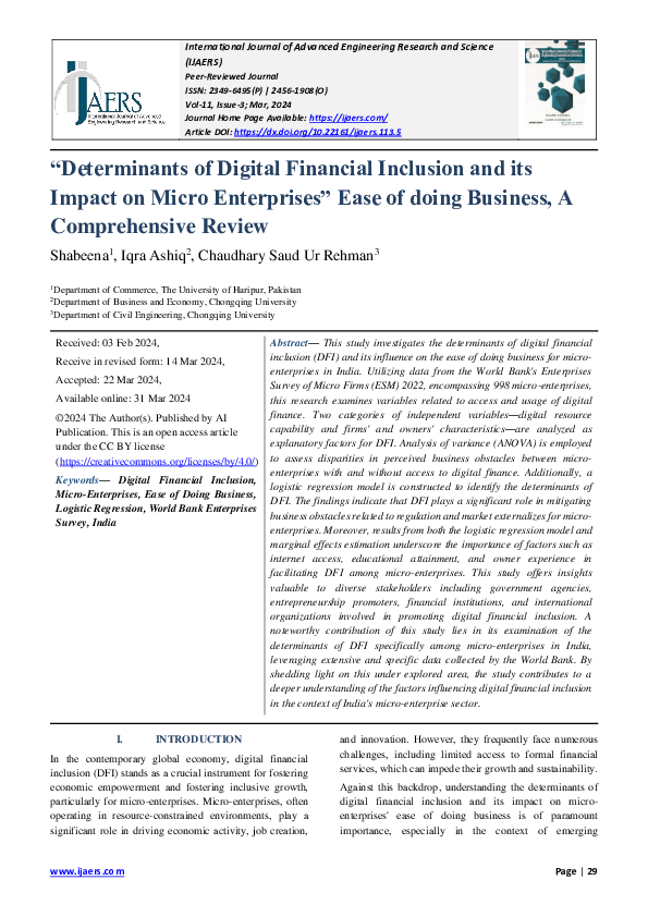 “Determinants of Digital Financial Inclusion and its Impact on Micro ...