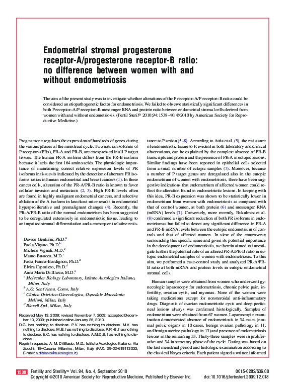 (PDF) Endometrial stromal progesterone receptor-A/progesterone receptor ...
