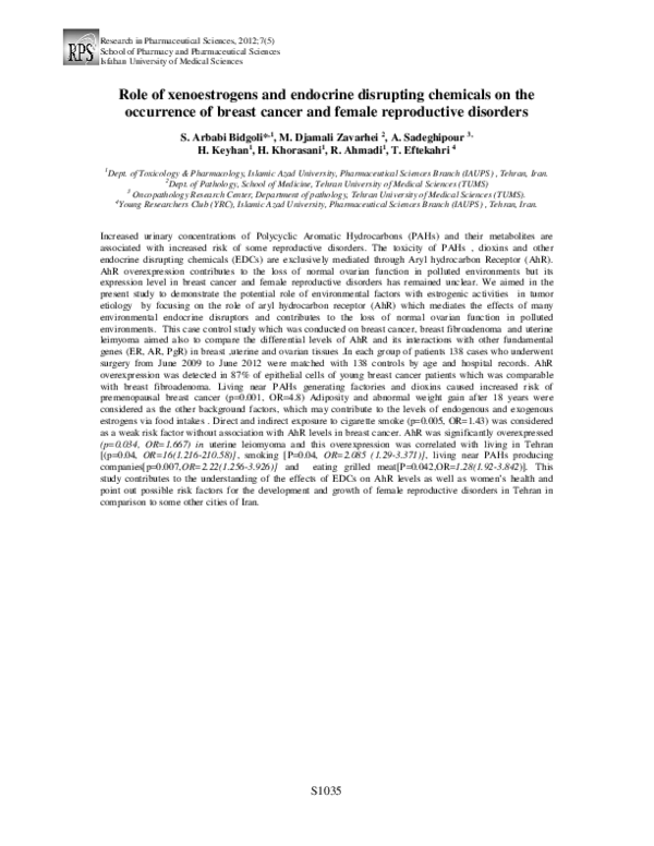 Pdf Role Of Xenoestrogens And Endocrine Disrupting Chemicals On The 0273