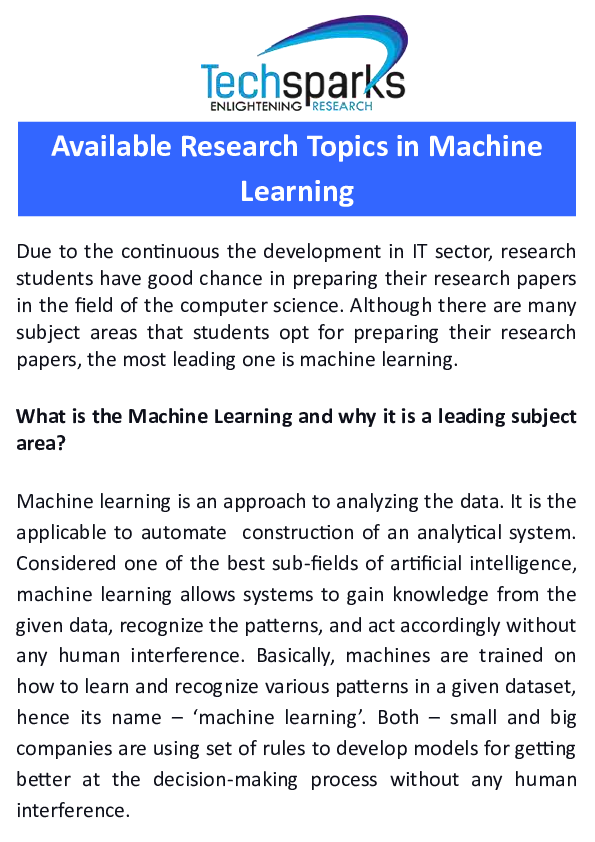 (PDF) Available Research Topics in Machine Learning