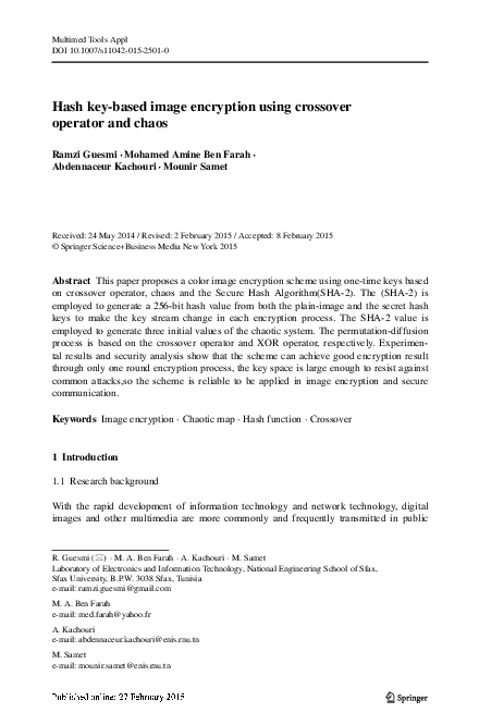 (PDF) Hash key-based image encryption using crossover operator and chaos