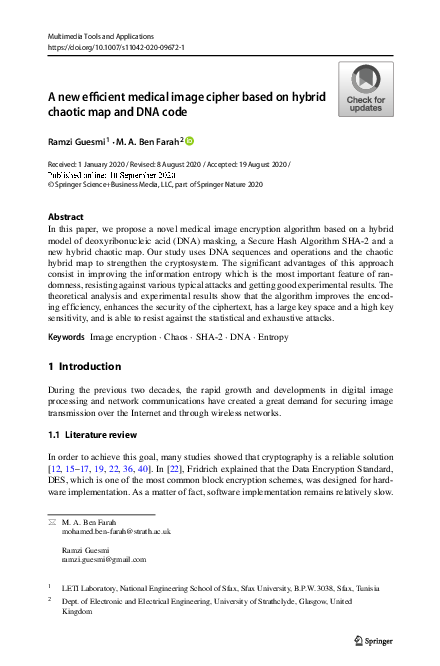 (PDF) A new efficient medical image cipher based on hybrid chaotic map and DNA code