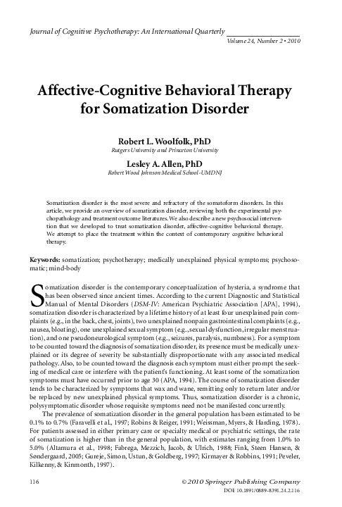 (PDF) Affective-Cognitive Behavioral Therapy for Somatization Disorder
