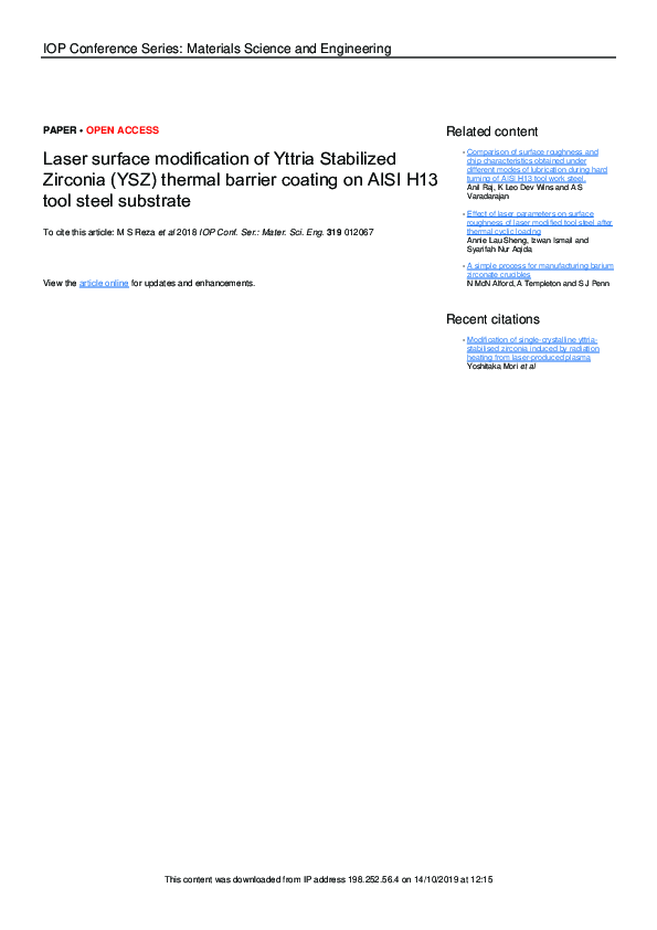 (PDF) Laser surface modification of Yttria Stabilized Zirconia (YSZ ...