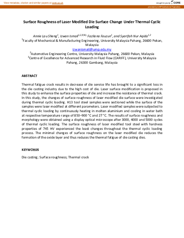 (PDF) Surface Roughness of Laser Modified Die Surface Change Under ...