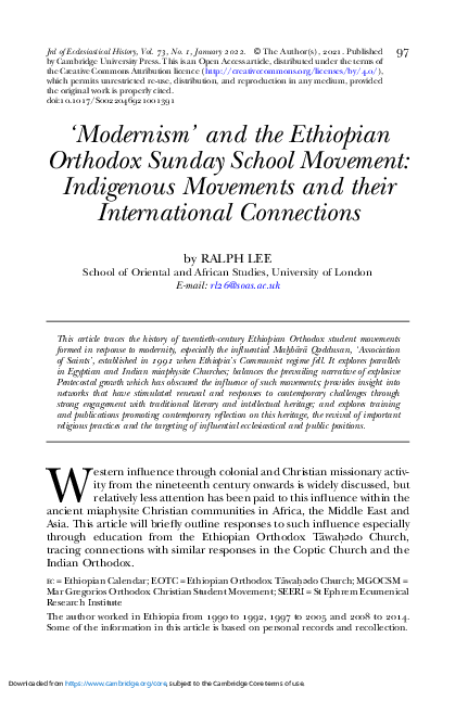 (PDF) ‘Modernism’ and the Ethiopian Orthodox Sunday School Movement ...