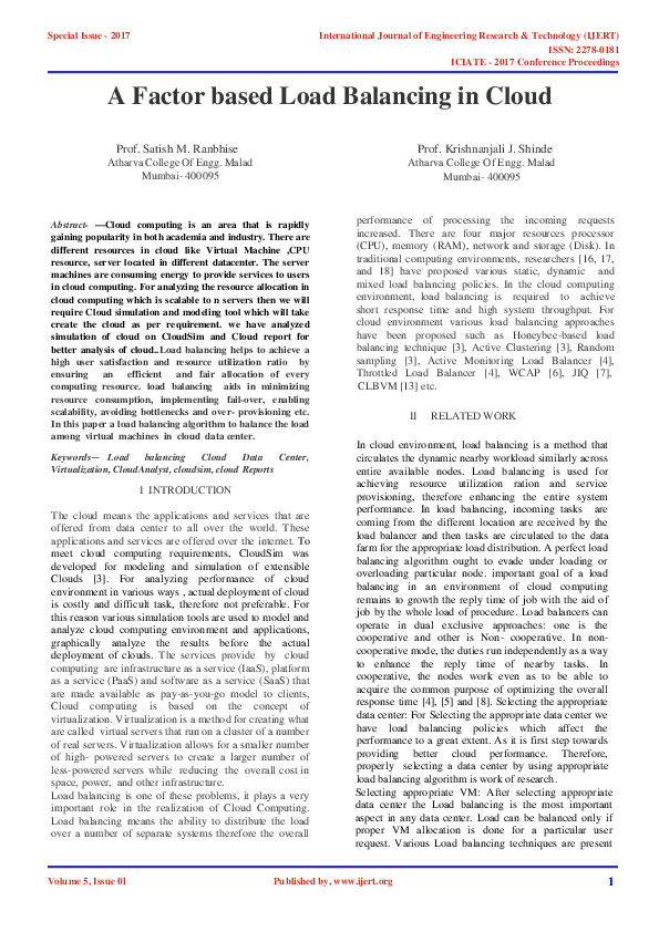 (PDF) A Factor based Load Balancing in Cloud