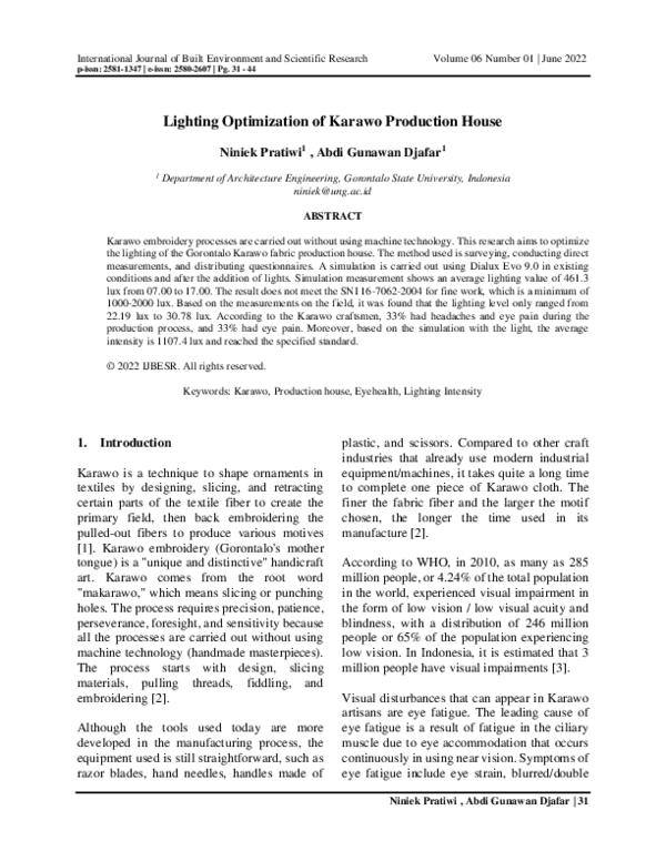 (PDF) Lighting Optimization of Karawo Production House