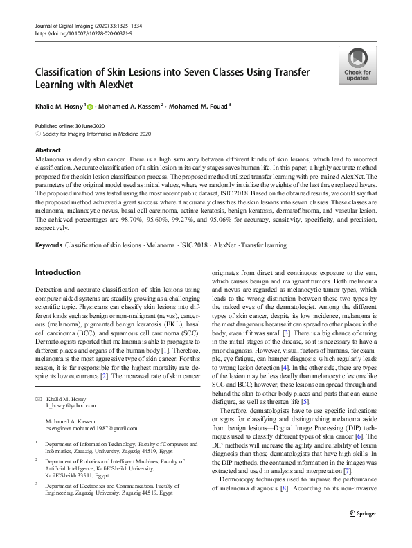 (PDF) Classification of Skin Lesions into Seven Classes Using Transfer ...